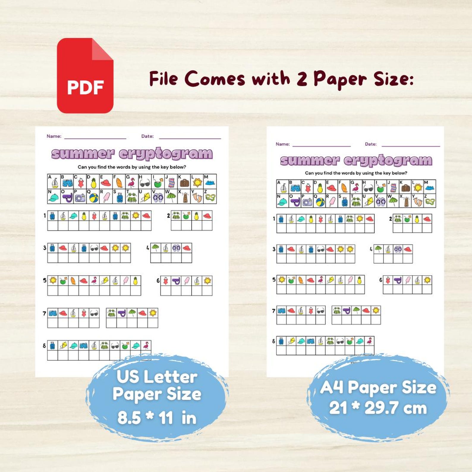 8 Summer Cryptogram | Printable PDF Word Puzzle Montessori Learning ...