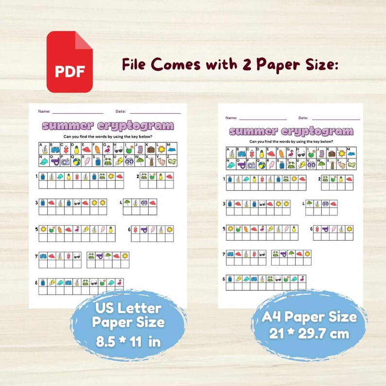 8 Summer Cryptogram | Printable PDF Word Puzzle Montessori Learning ...