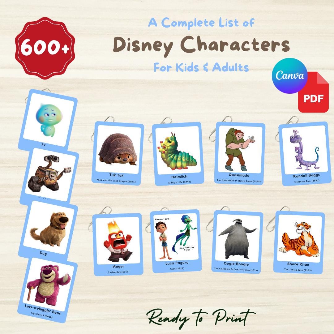 600+ DISNEY CHARACTERS Flashcards | Editable Montessori 3-part Cards ...