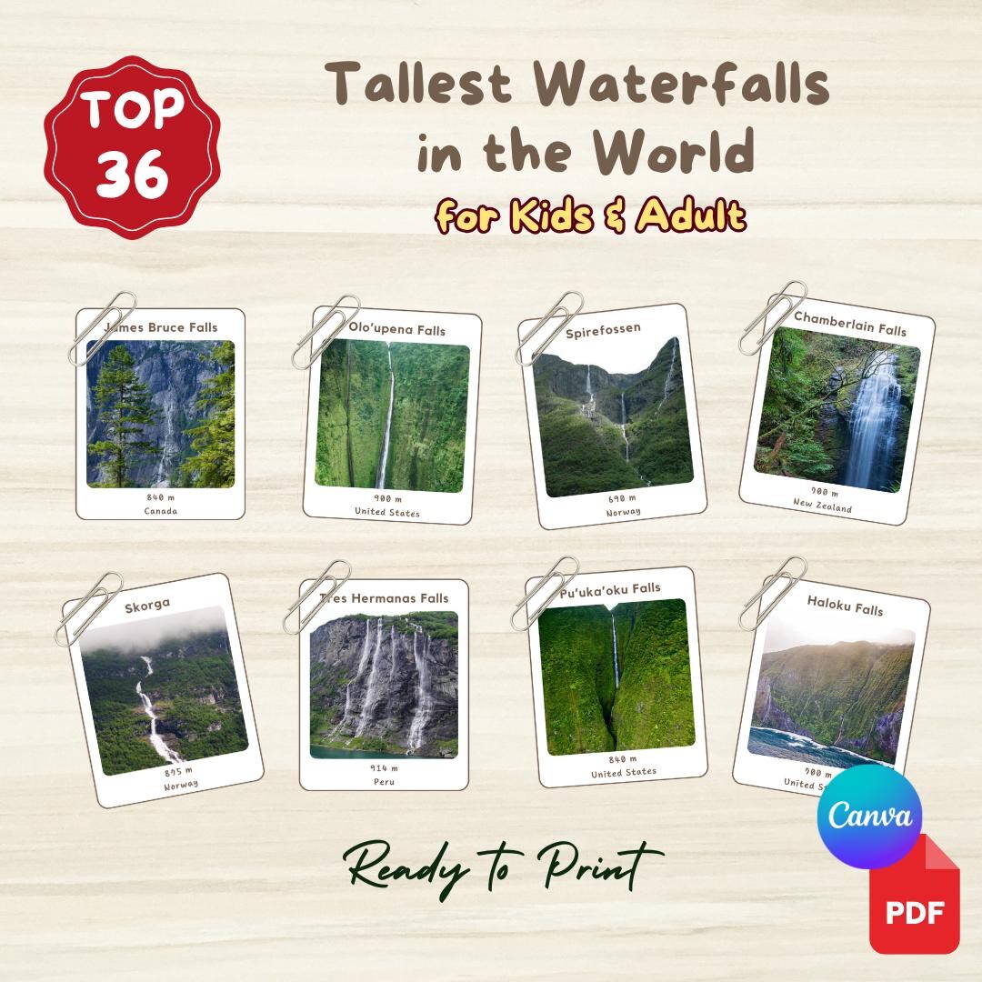 36 TALLEST WATERFALLS Flashcards | Vocabularies for Kids | Editable ...