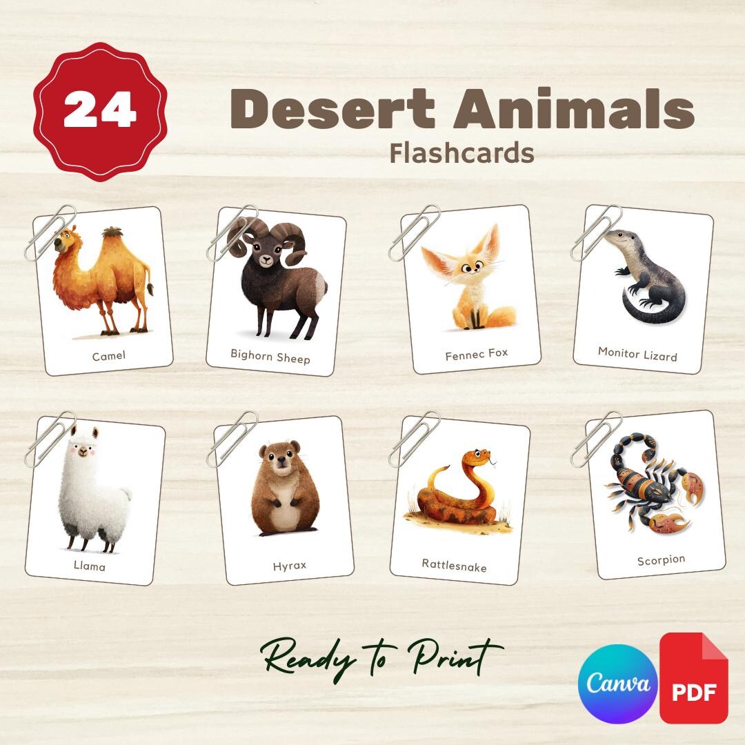 Watercolor Desert Animals Flashcards: Montessori 3-part Cards ...