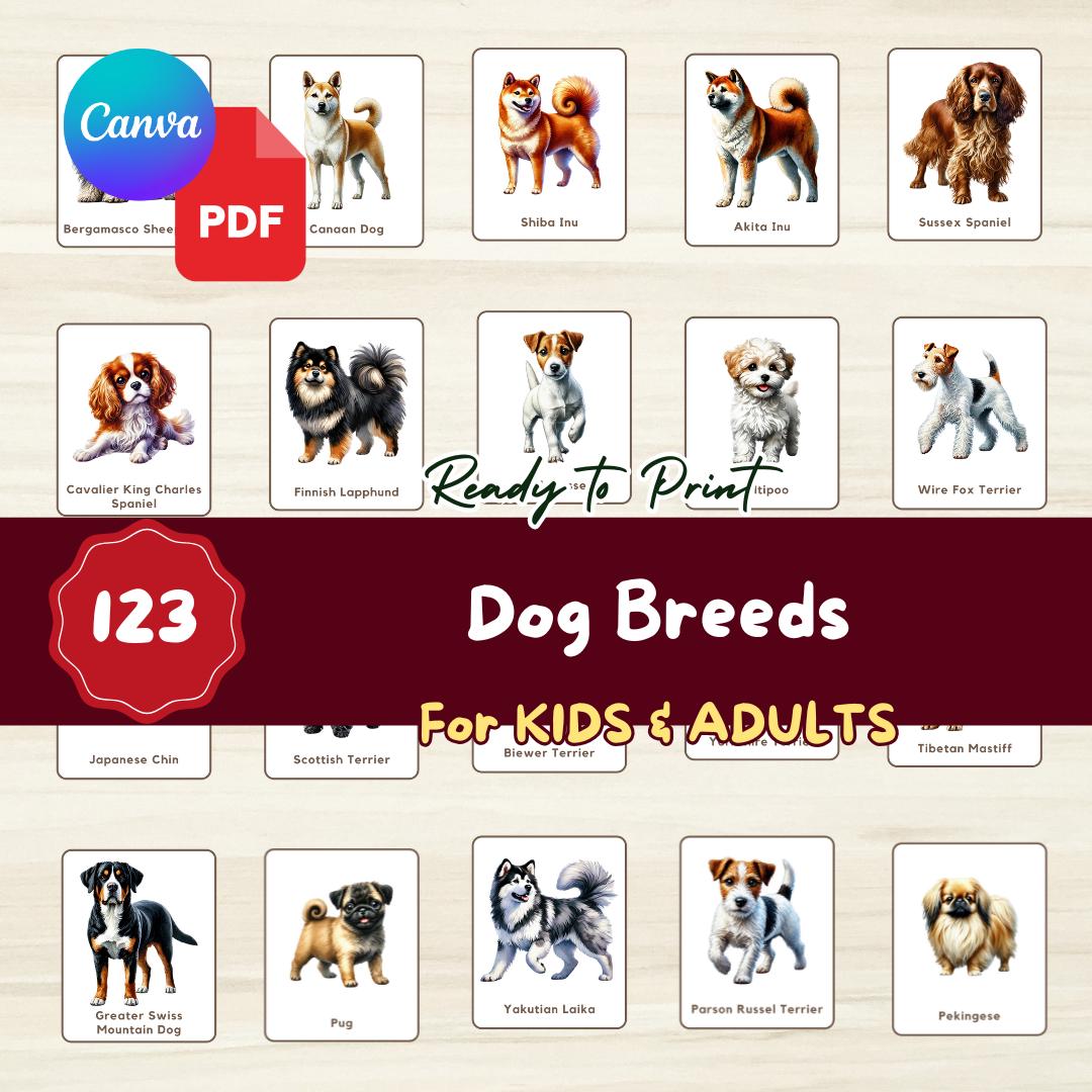 Watercolor Dog Breeds Flashcards: Montessori 3-part Cards (printable ...