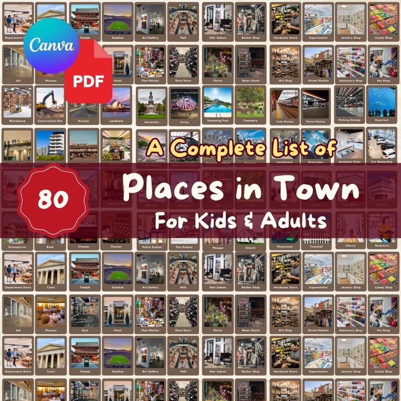 Places in Town Flashcards: Montessori 3-part Cards (printable PDF ...