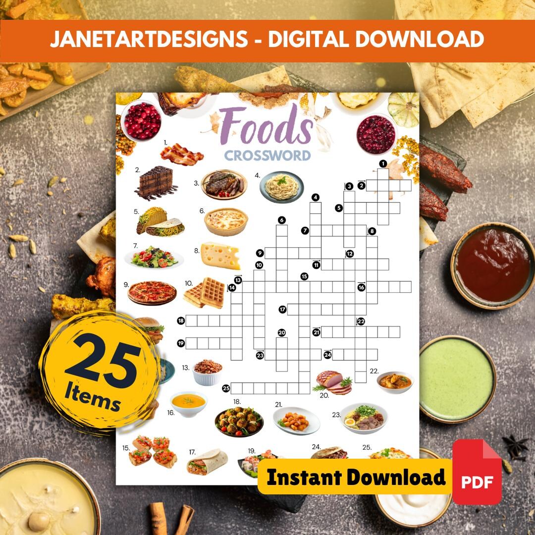 FOODS Picture Crossword Puzzle With Answer Keys | Printable Family ...