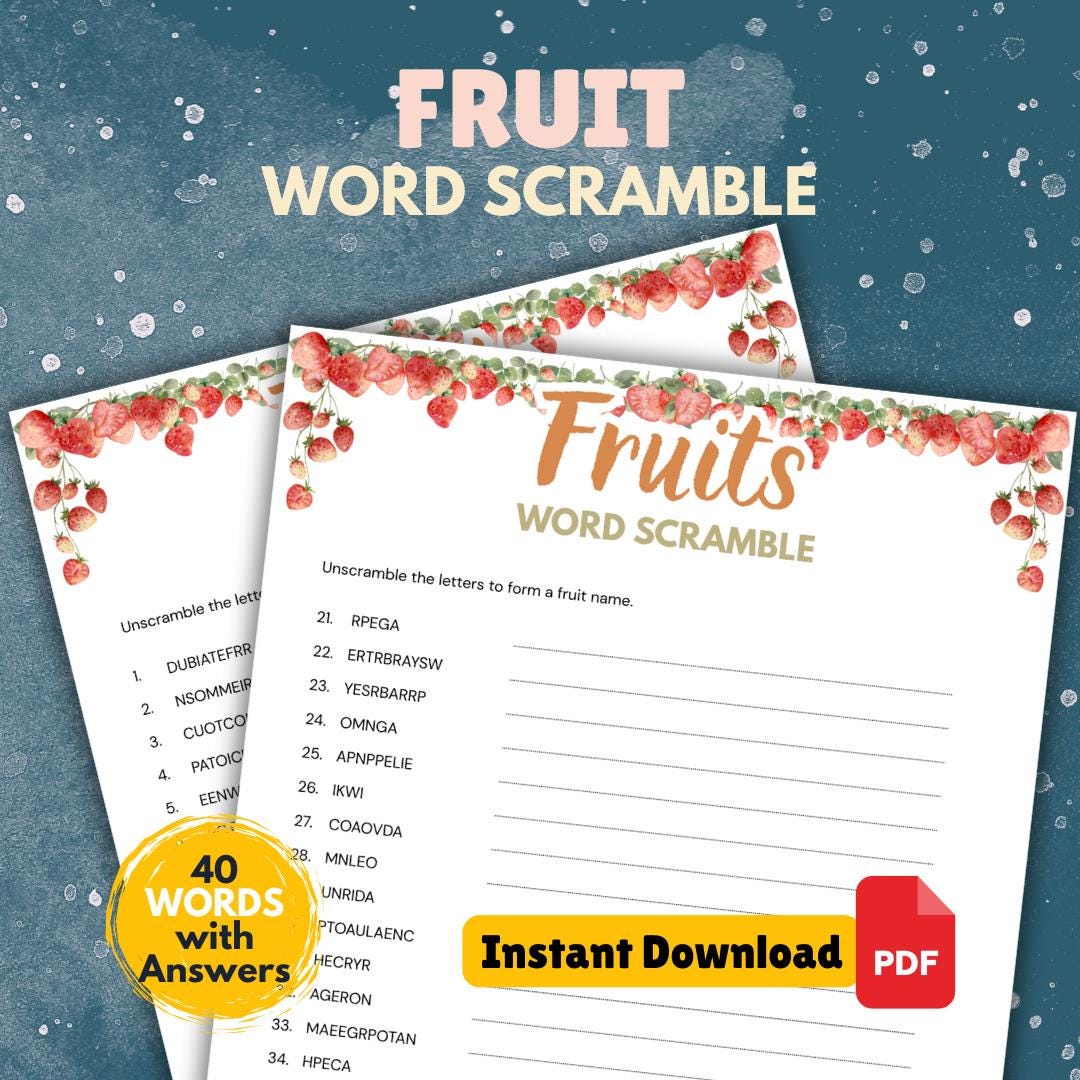 FRUITS Word Scramble With Answers | Printable Family Friends Party Quiz ...