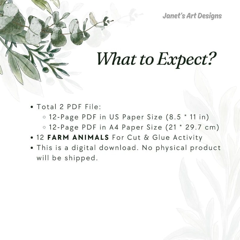 FARM ANIMALS Cut & Glue Activity | 12 Worksheets | Paper Crafting ...