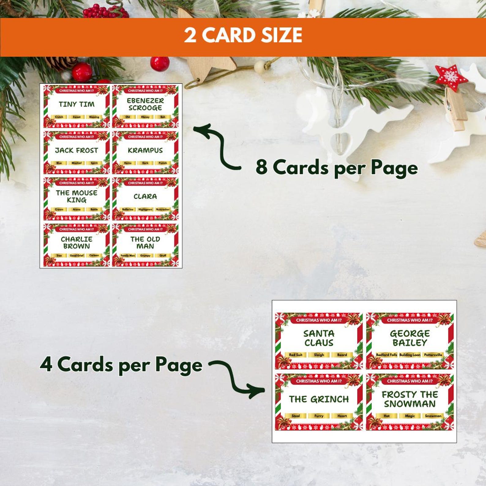 Christmas Who Am I Printable | 48 Character Cards With Hints, Holiday ...