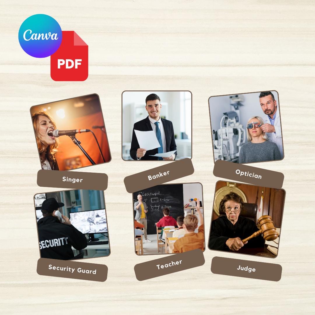 104 Professions Flashcards: Montessori 3-part Cards (printable PDF) - Etsy