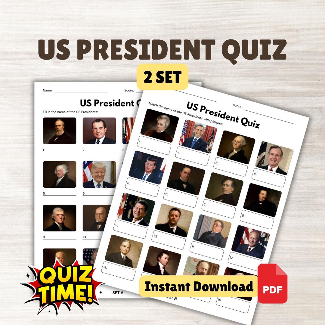 US President Picture Quiz With Answers (2 Set) | Trivia Quiz Game - Etsy