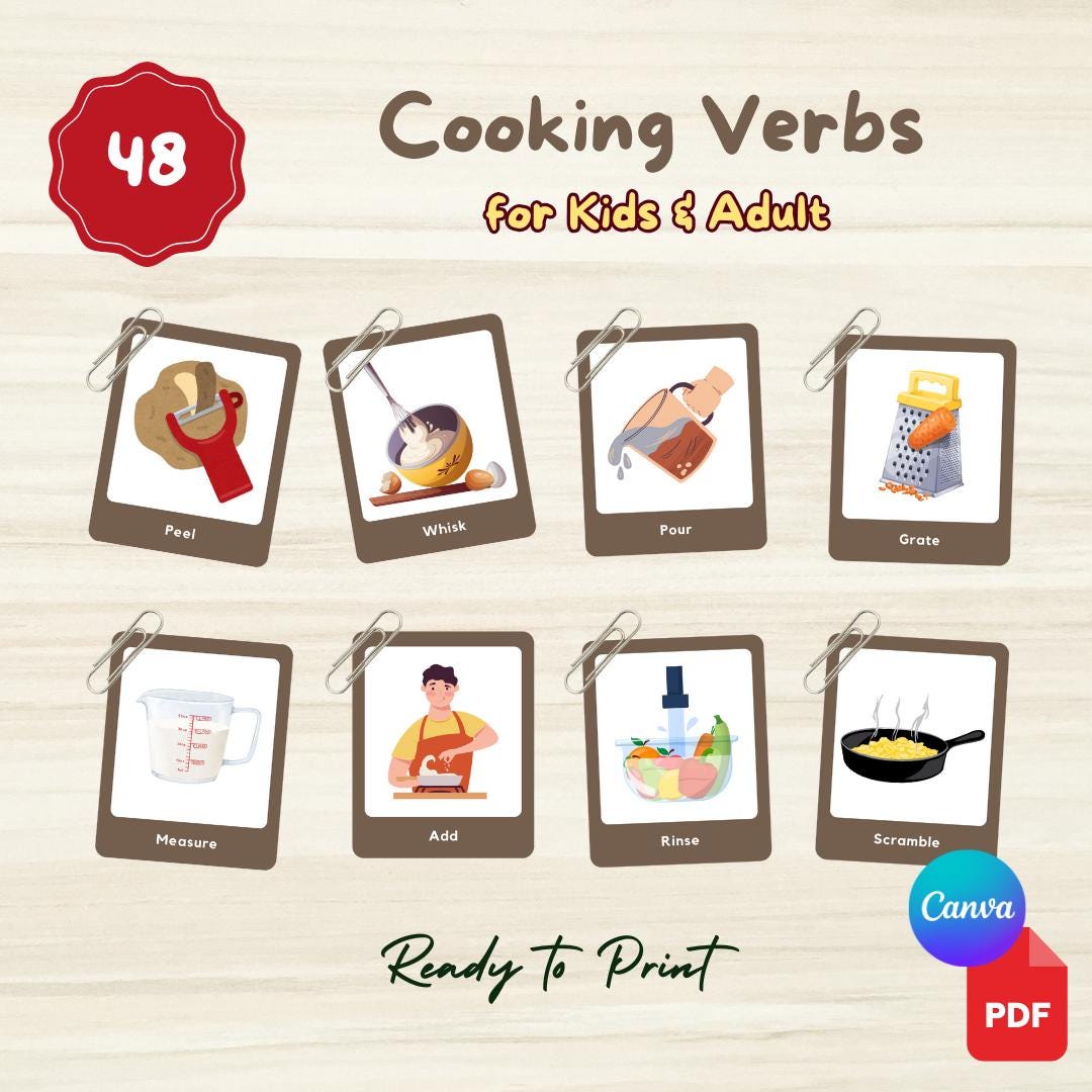Cooking Verbs Flashcards: Montessori 3-part Cards (PDF File) - Etsy