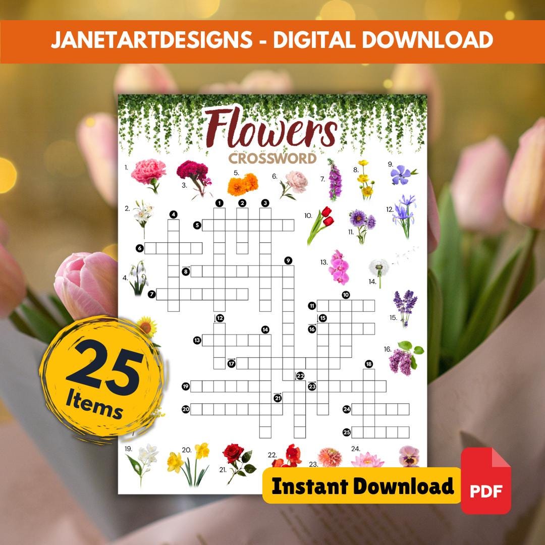 FLOWERS Picture Crossword Puzzle With Answer Keys | Printable Family ...