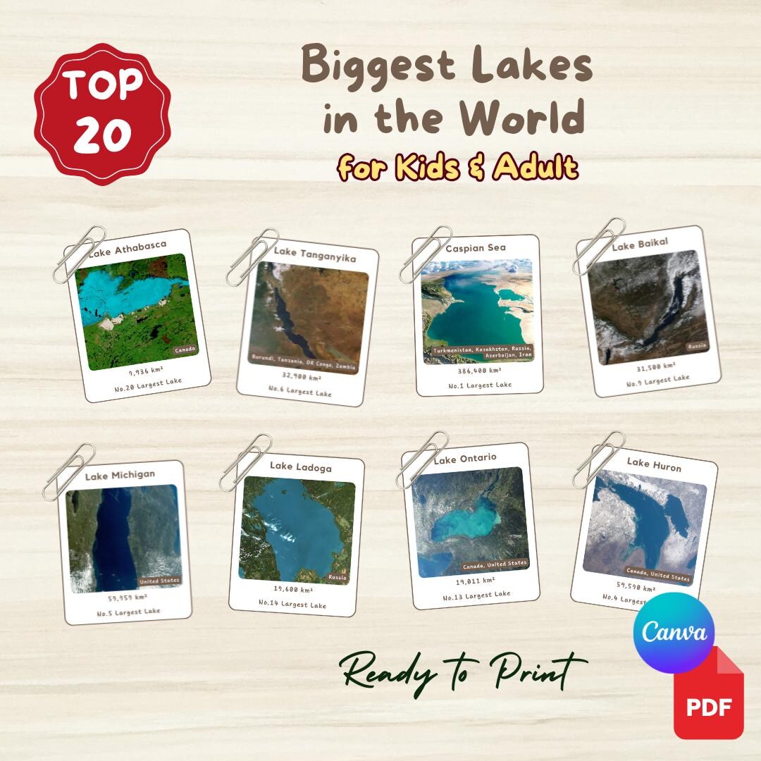20 BIGGEST LAKES Flashcards | Vocabularies for Kids | Editable ...