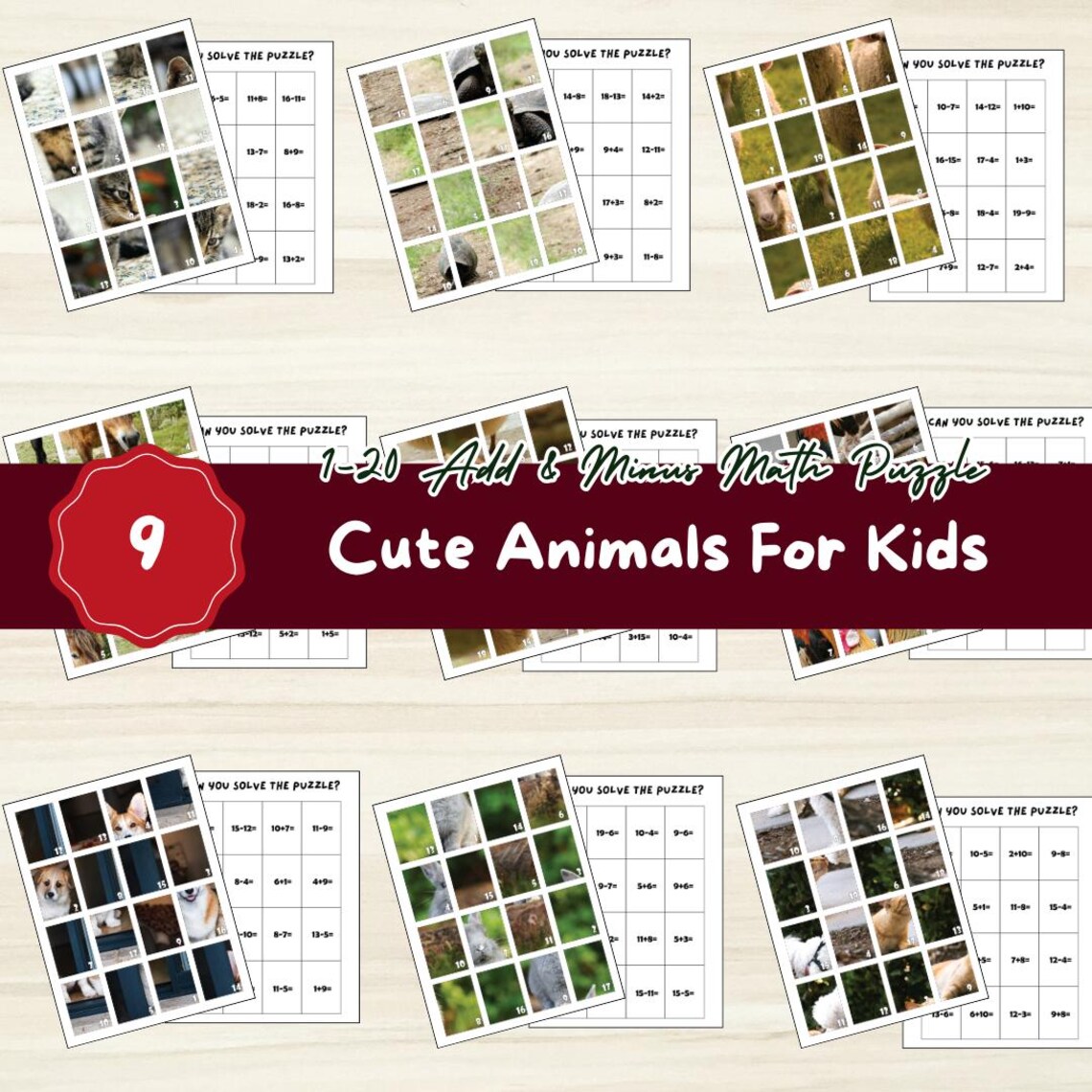 1-20 Addition & Subtraction Math Puzzle | Cute Animal Images | Math ...