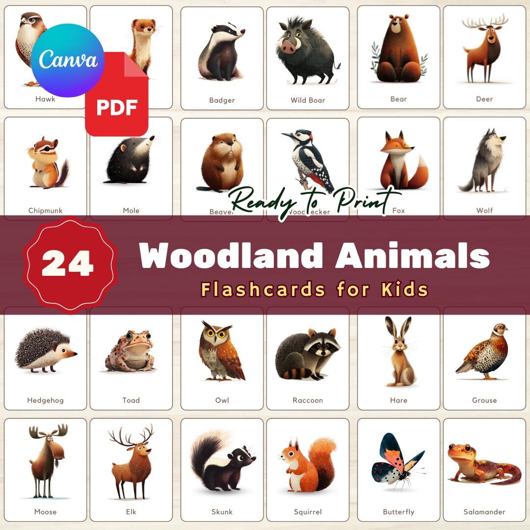 Watercolor Woodland Animals Flashcards: Montessori 3-part Cards ...