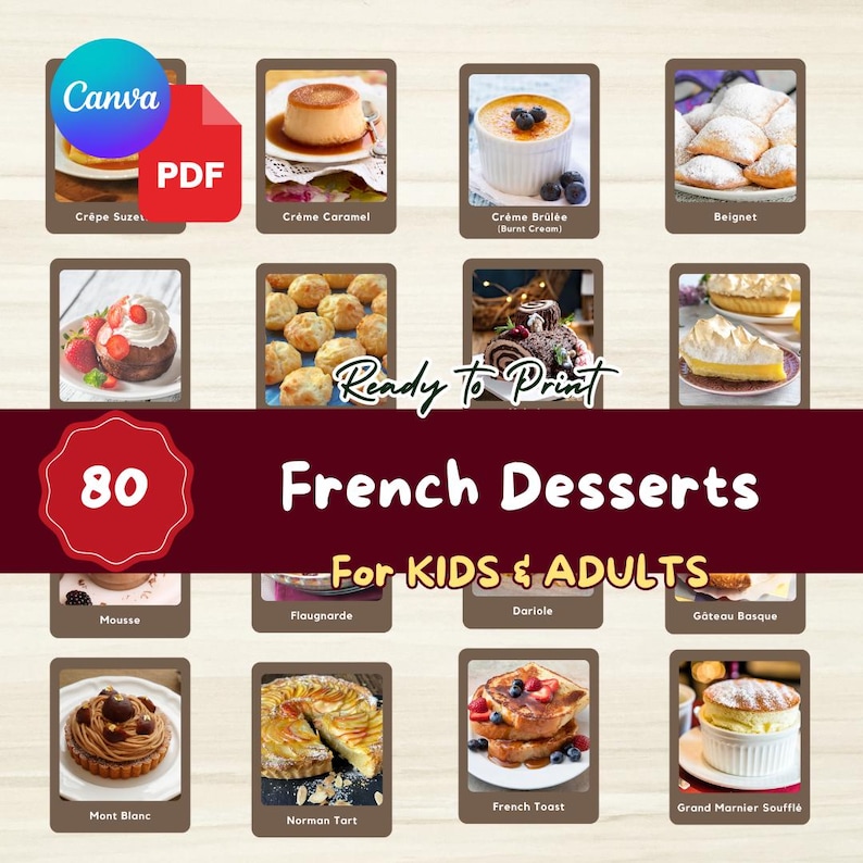 French Desserts Flashcards: Montessori 3-part Cards (printable PDF) - Etsy