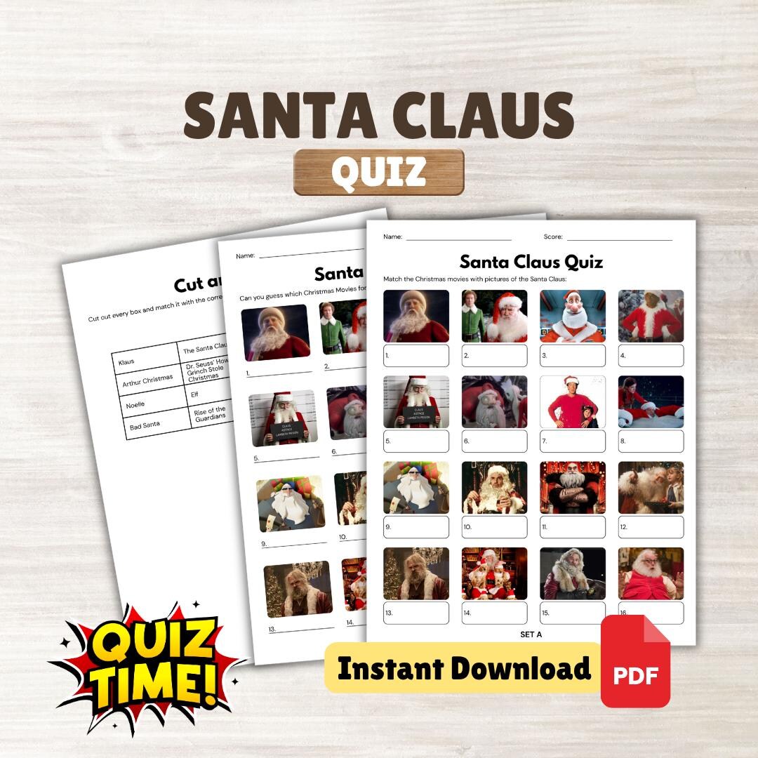SANTA CLAUS Picture Quiz With Answers (1 Set) | Christmas Trivia Quiz ...