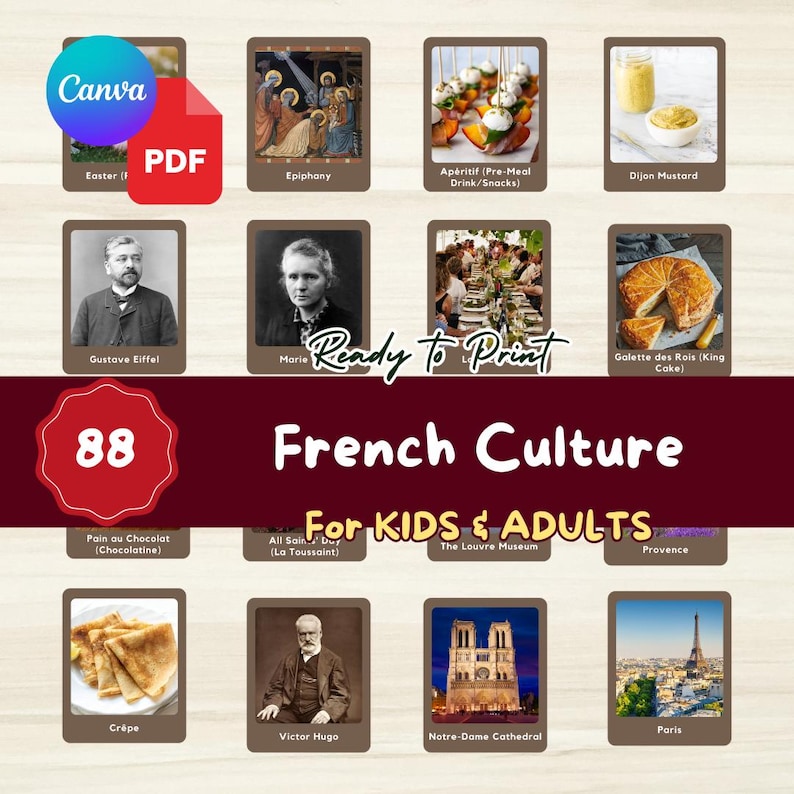 French Culture Flashcards: Montessori 3-part Cards (printable PDF) - Etsy