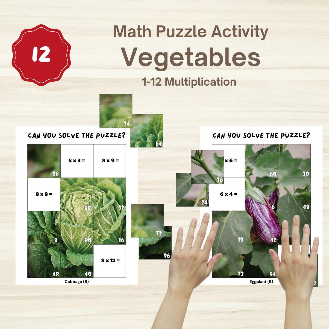 Vegetable Math Puzzle: Multiplication Game, Homeschool Printable ...