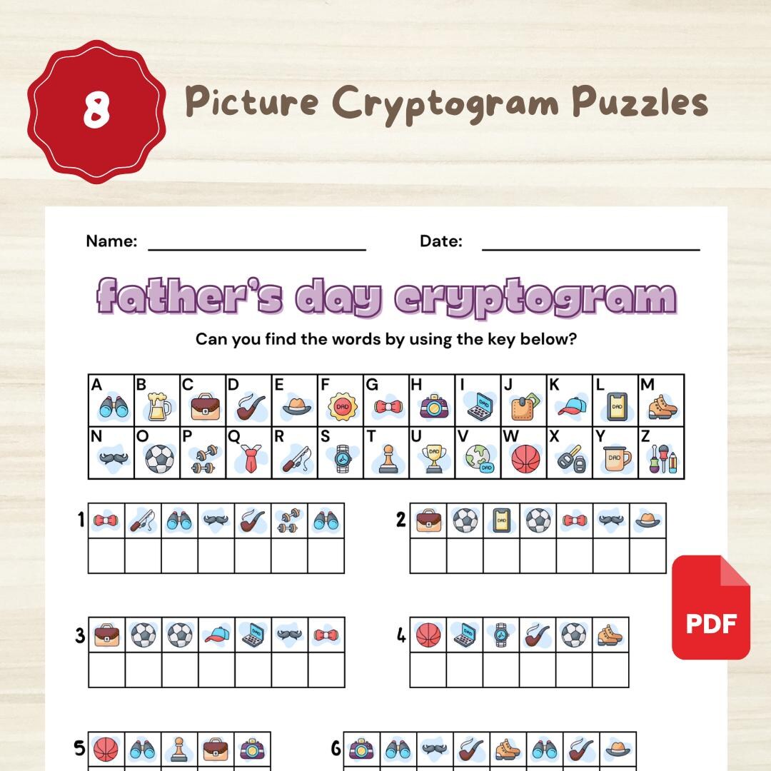 8 Father's Day Cryptogram | Printable Word Puzzle Montessori Learning ...