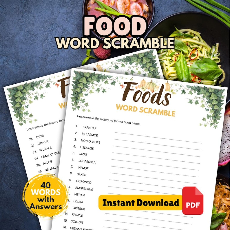 FOOD Word Scramble With Answers | Printable Family Friends Party Quiz ...