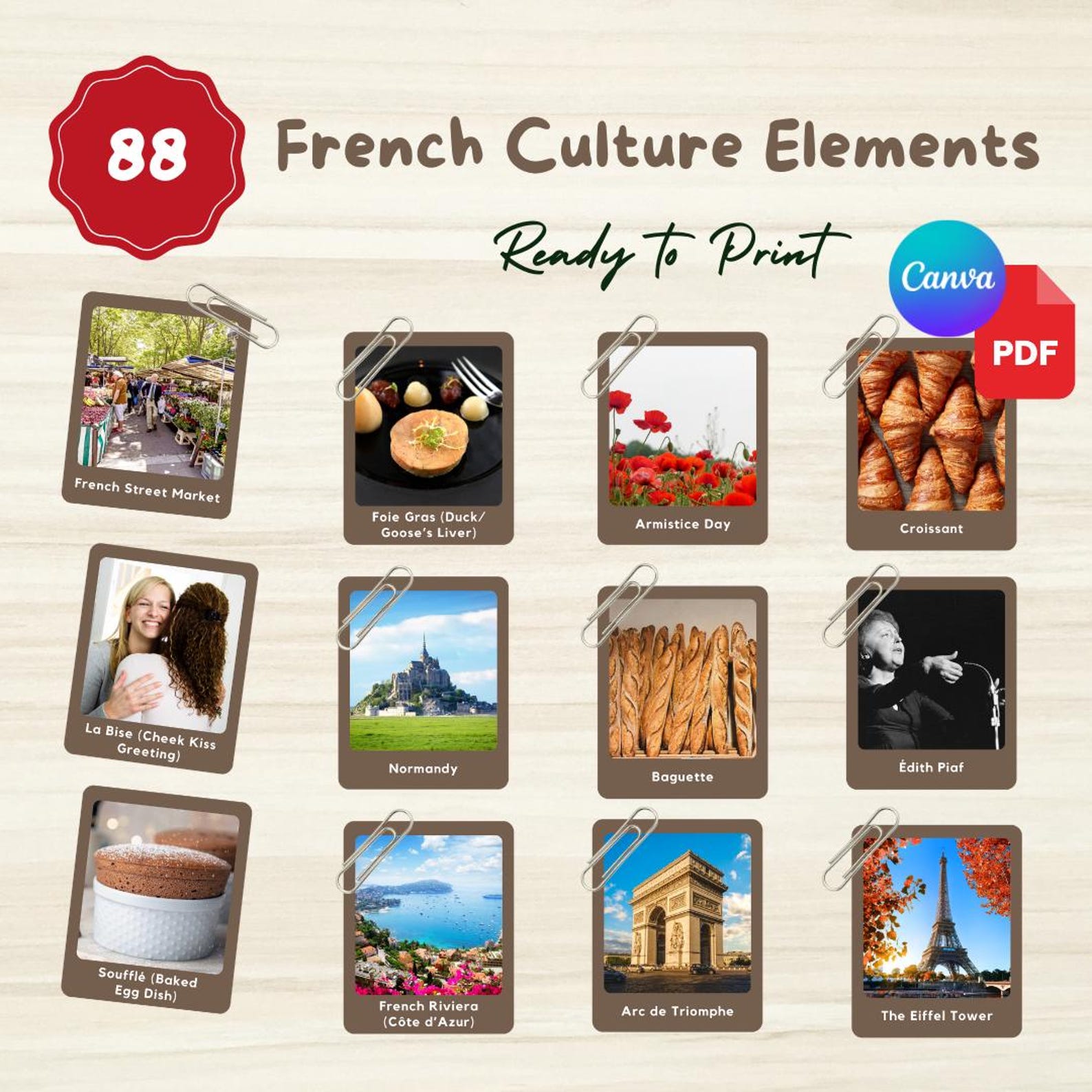 French Culture Flashcards: Montessori 3-part Cards (printable PDF) - Etsy