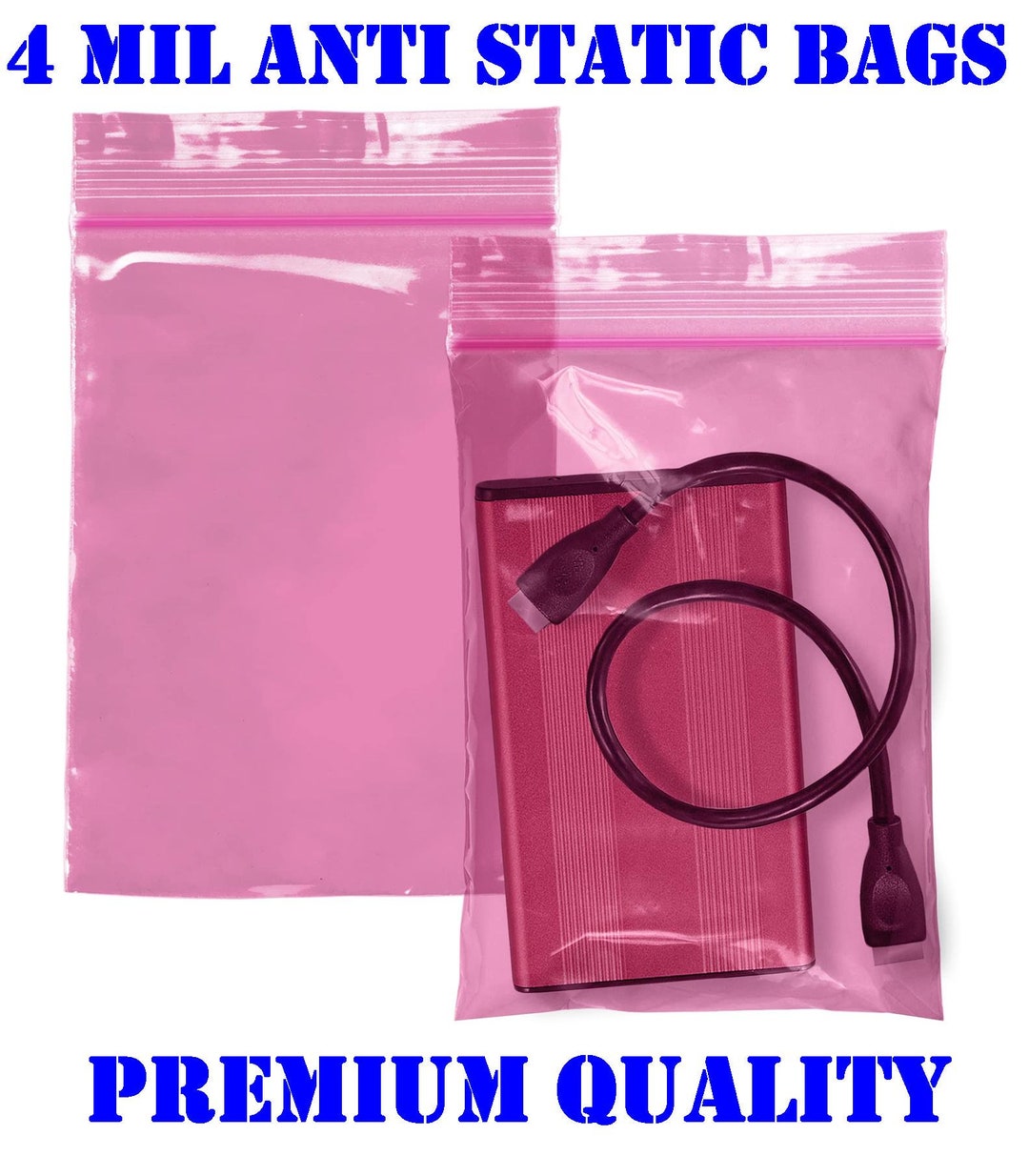 Antistatic Pink Zip Bags, 4MIL Heavy Duty Thickness, Reclosable Top ...