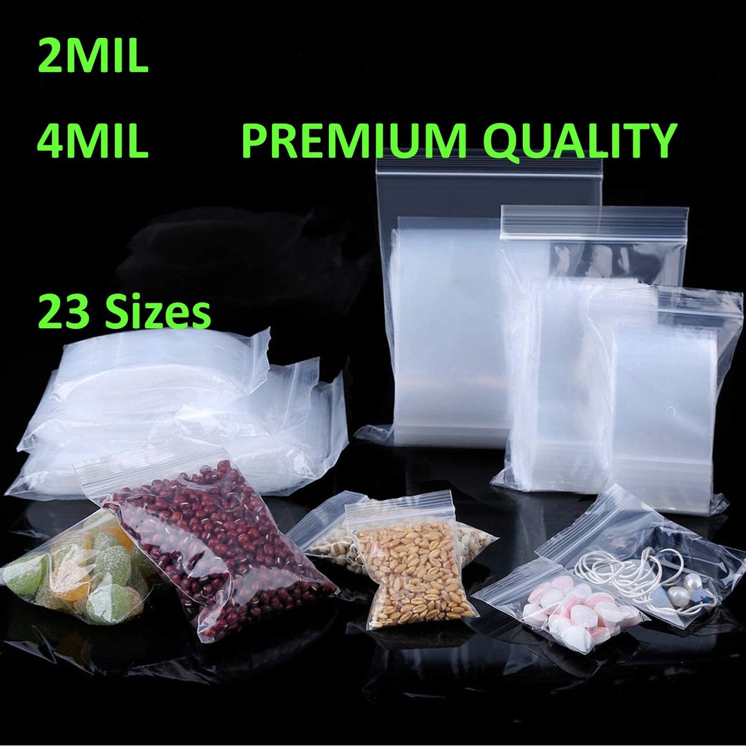 2 MIL or 4 MIL Thickness Clear Plastic Zip Bags, Reclosable Top Lock ...