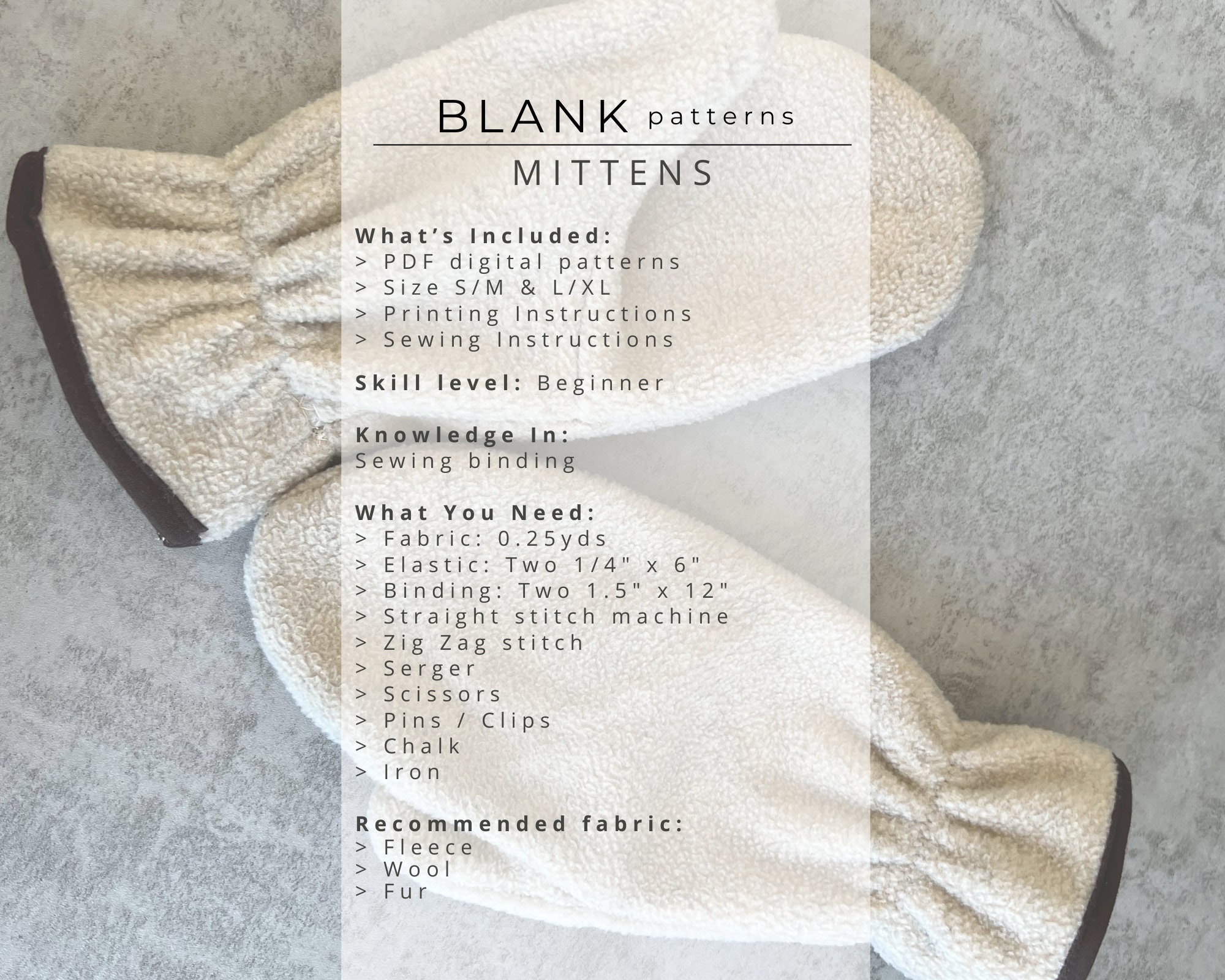 Digital PDF Sewing Pattern Mittens Gloves Winter Mittens Fall Easy ...