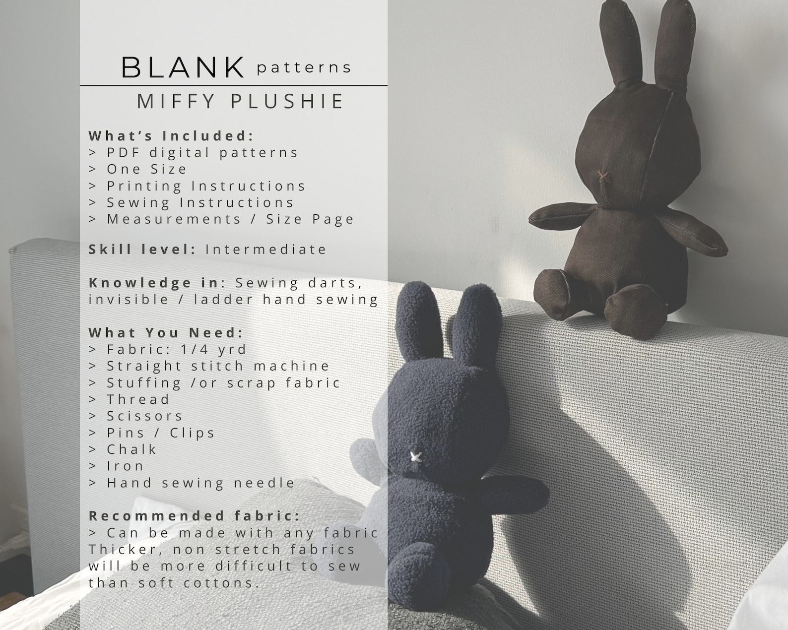 Miffy Plushie Digital PDF Sewing Pattern Miffy & Friends Handmade Miffy ...