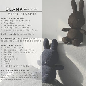 Miffy Plushie Digital PDF Sewing Pattern Miffy & Friends Handmade Miffy ...