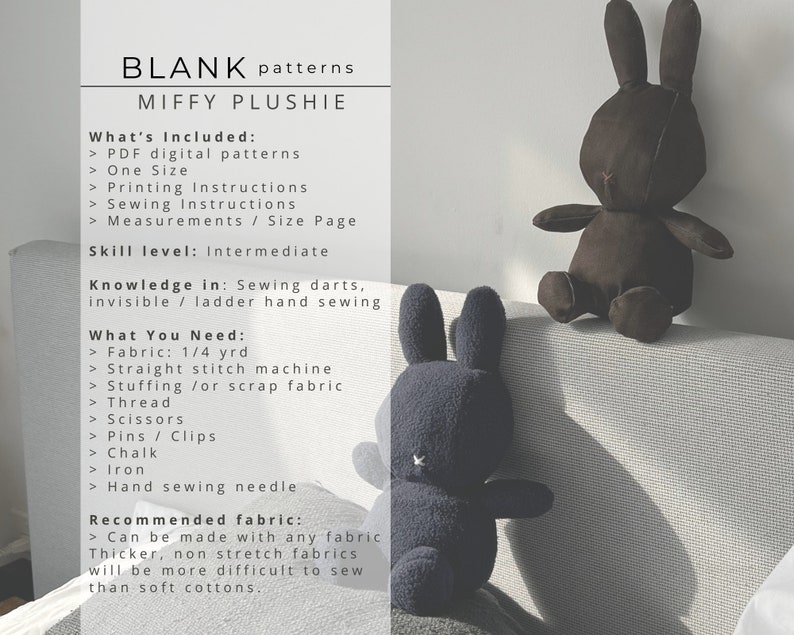 Miffy Plushie Digital PDF Sewing Pattern Miffy & Friends Handmade Miffy ...