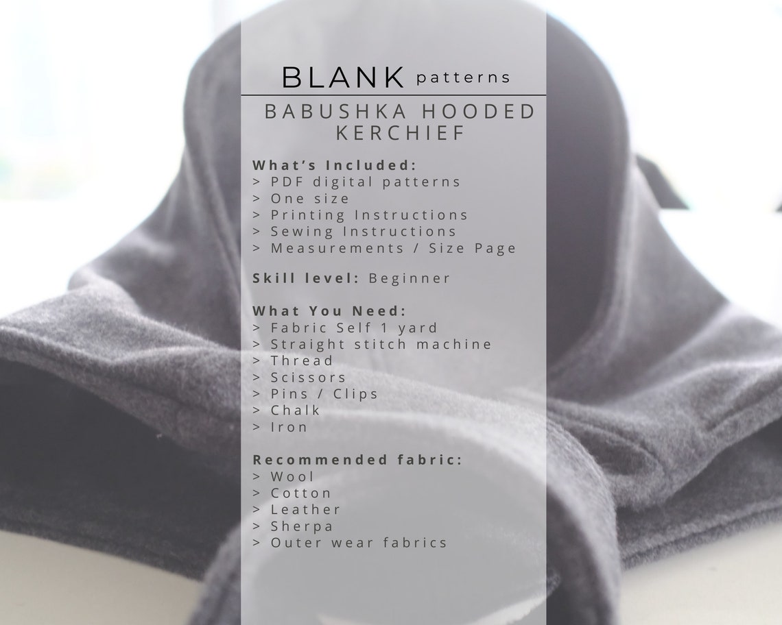 Babushka Kerchief With Hood Digital PDF Sewing Pattern - Etsy