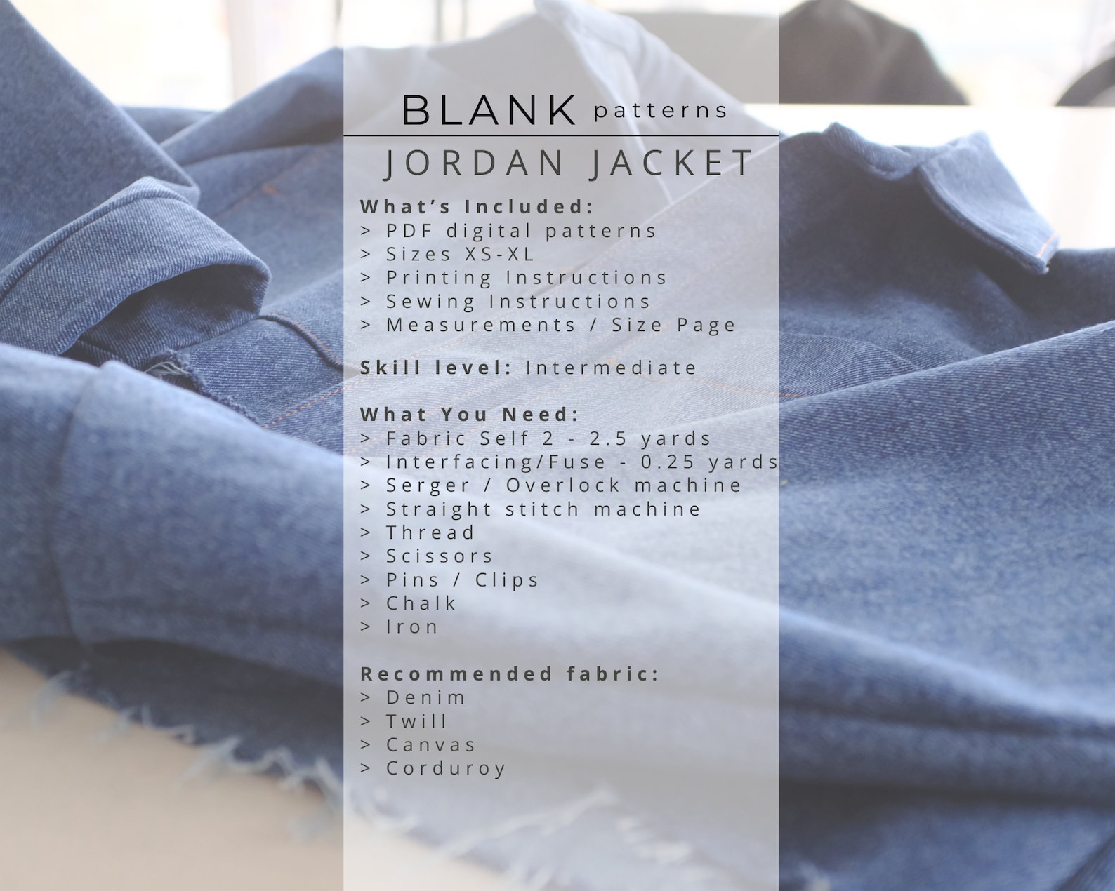 Digital PDF Sewing Pattern Denim Jacket Jean Jacket - Etsy