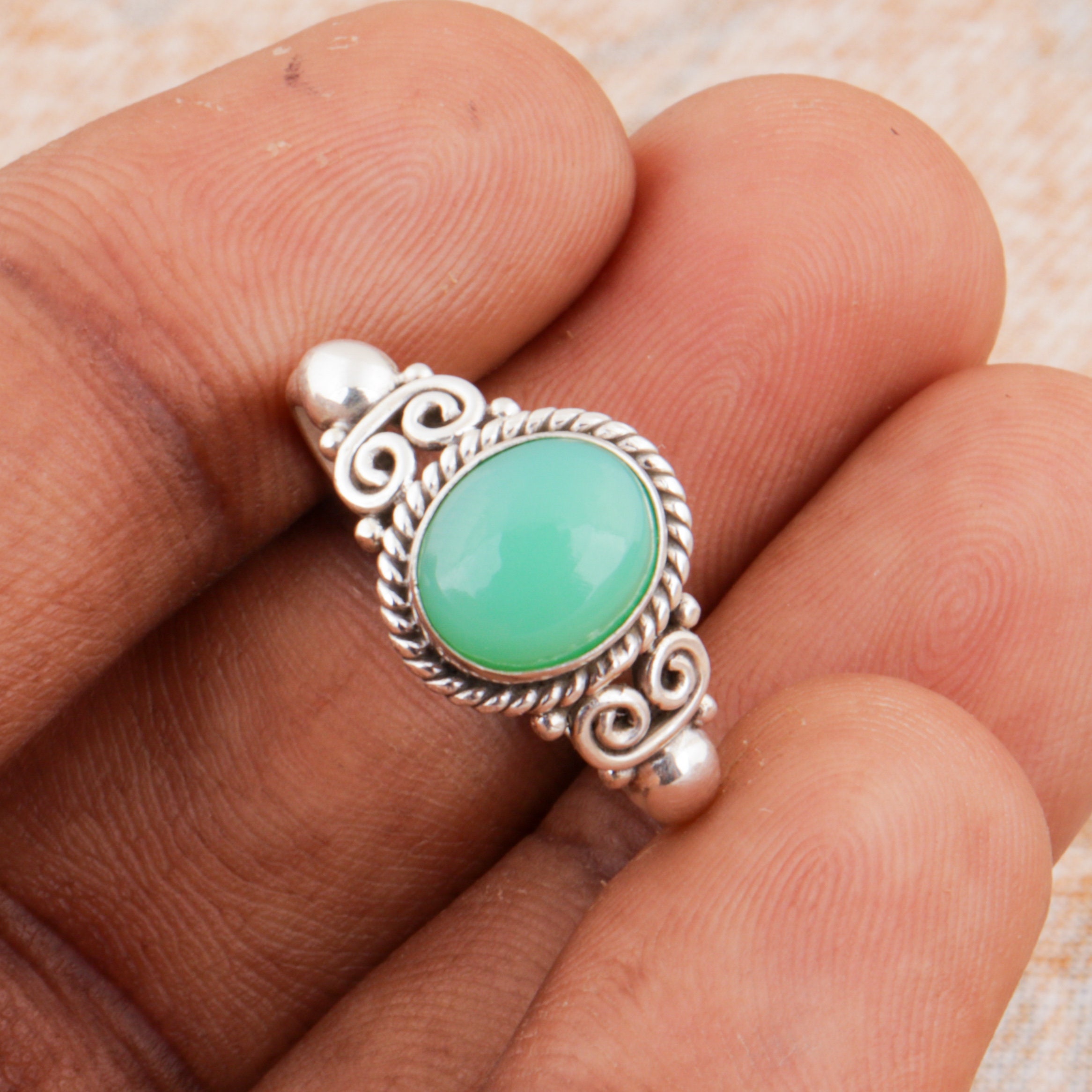 Natural Green Chalcedony Stone Ring Solid Stone Ring for - Etsy UK