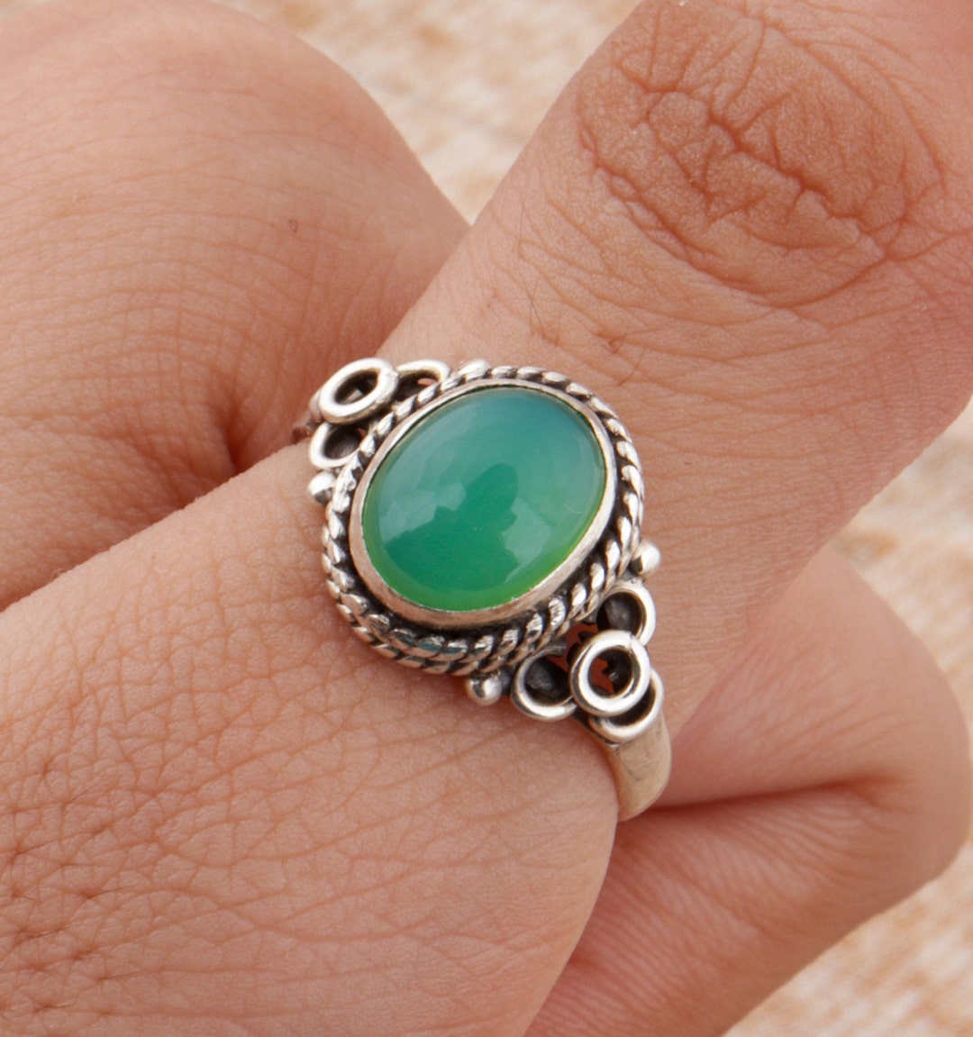 Natural Green Chalcedony Stone Ring Solid Stone Ring Ring for Gift ...