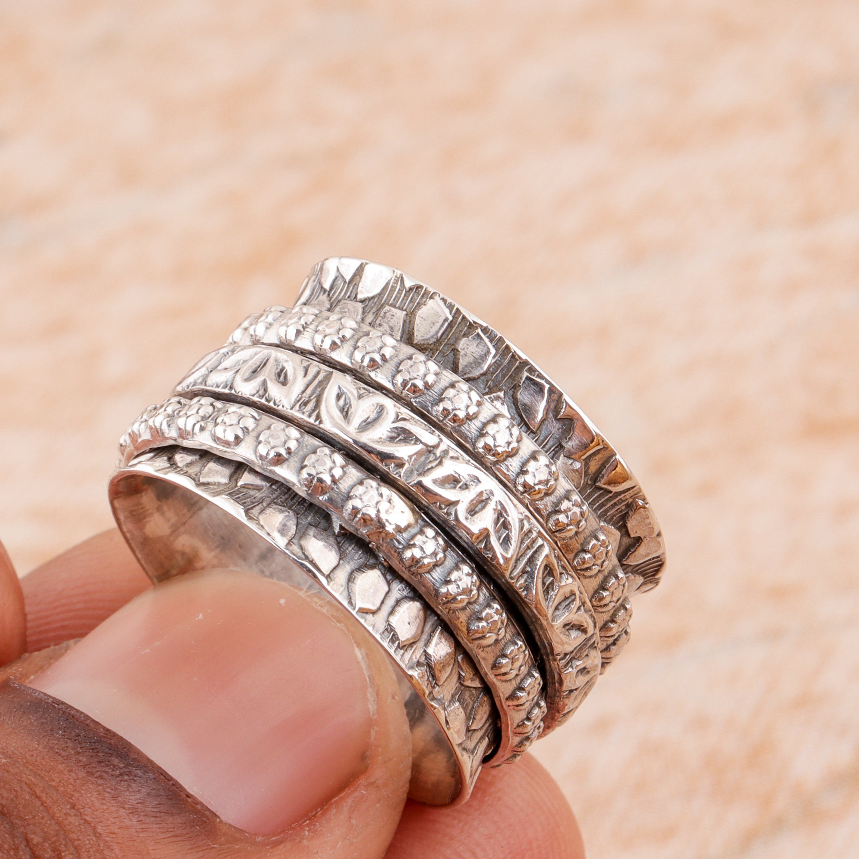 Designer Spinner Ring Printed Band Ring Oxidized Spinner - Etsy UK