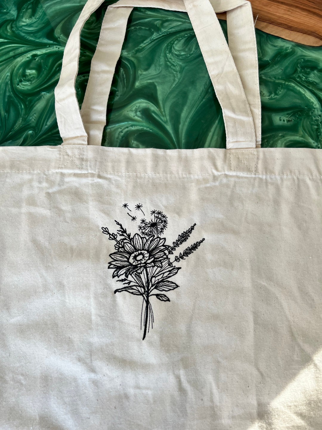 Embroidered Reusable Handmade Canvas Tote Bag With Embroidered Natural ...