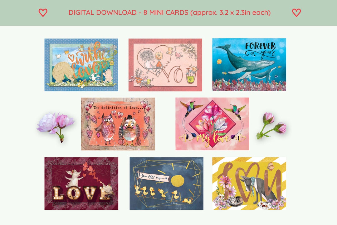 Mini Love Cards, Cute Lunchbox Notes, Tiny Art Postcards Printable Pdf ...
