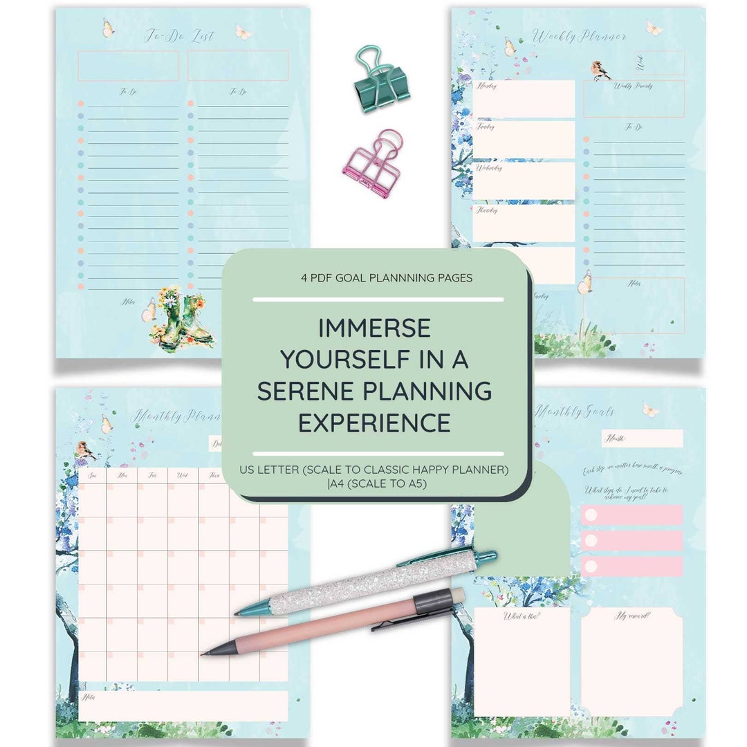 Spring Theme Printable Planner Inserts Serene Aesthetic Weekly, Monthly ...