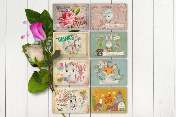 Vintage Style Mini Cards Printable Gratitude & Love Tiny | Etsy