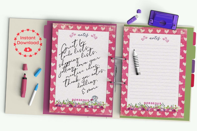 Pink Hearts Printable Stationery, Lined and Unlined Note Pages, Instant ...