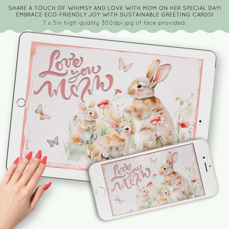 Printable Mother's Day Greeting Card Express Your Love With Bunny ...