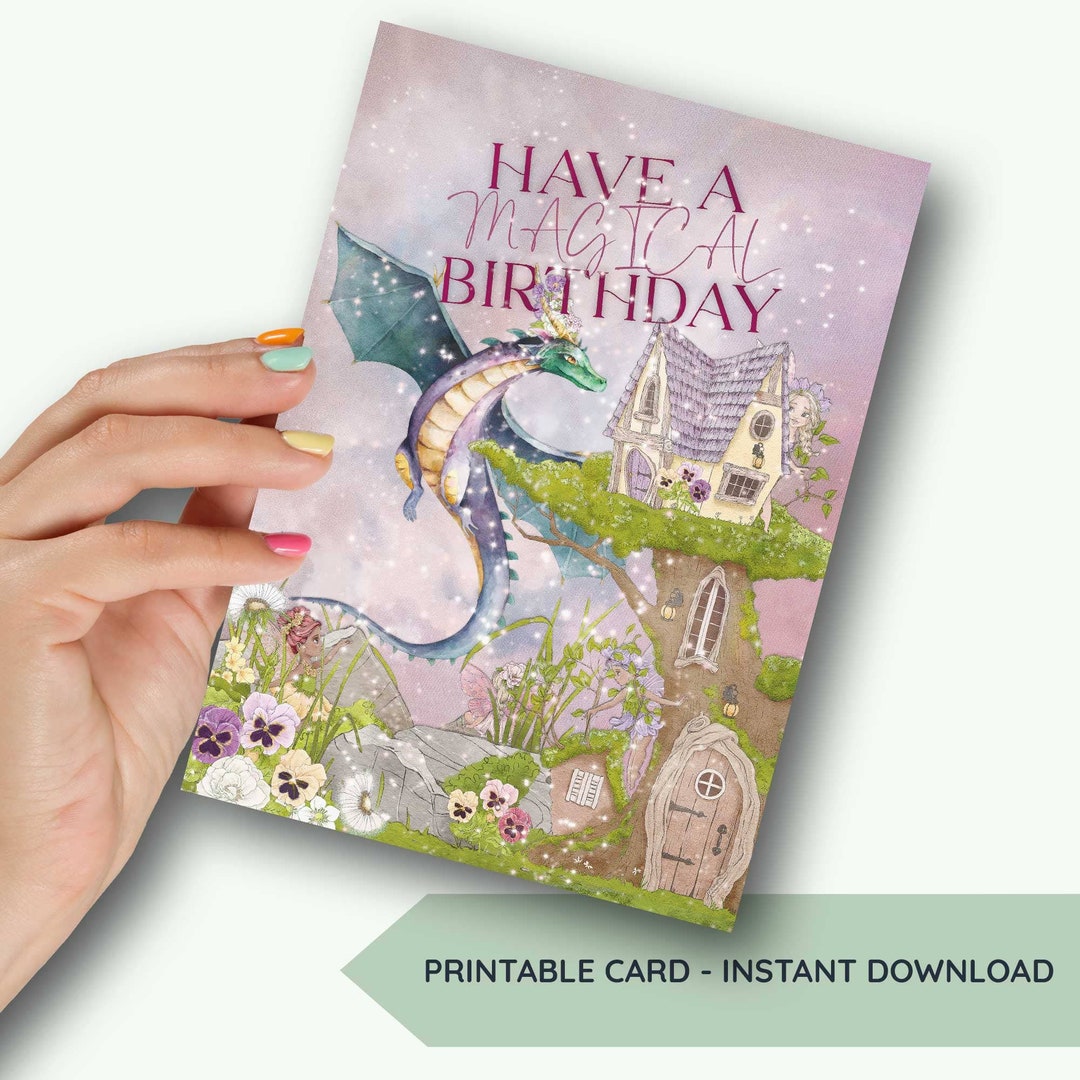 Whimsical Dragon and Fairy Birthday Card Enchanted Hide and Seek ...
