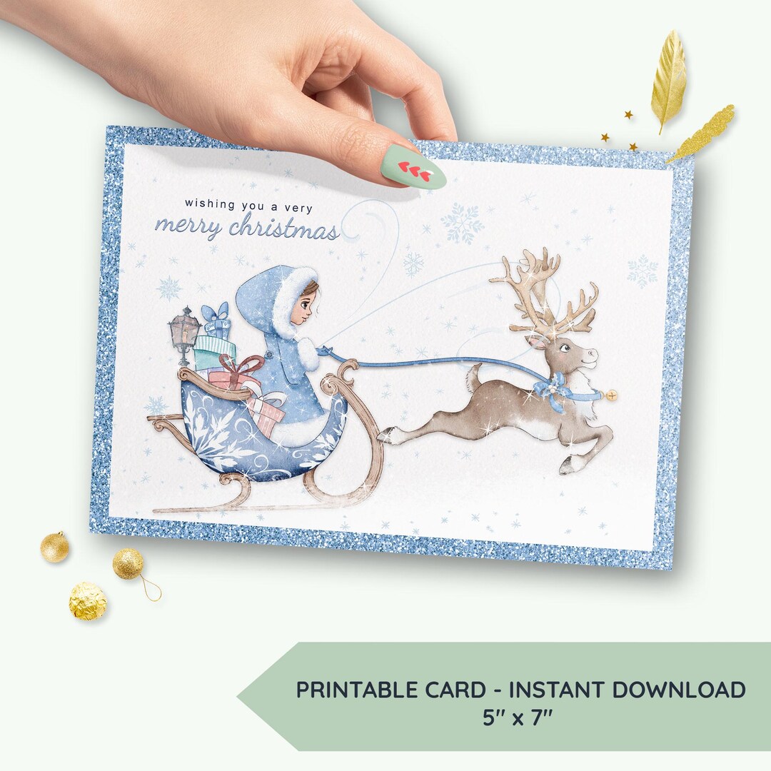 Snow Princess Christmas Card Printable, Fairytale Sleigh Ride in a ...
