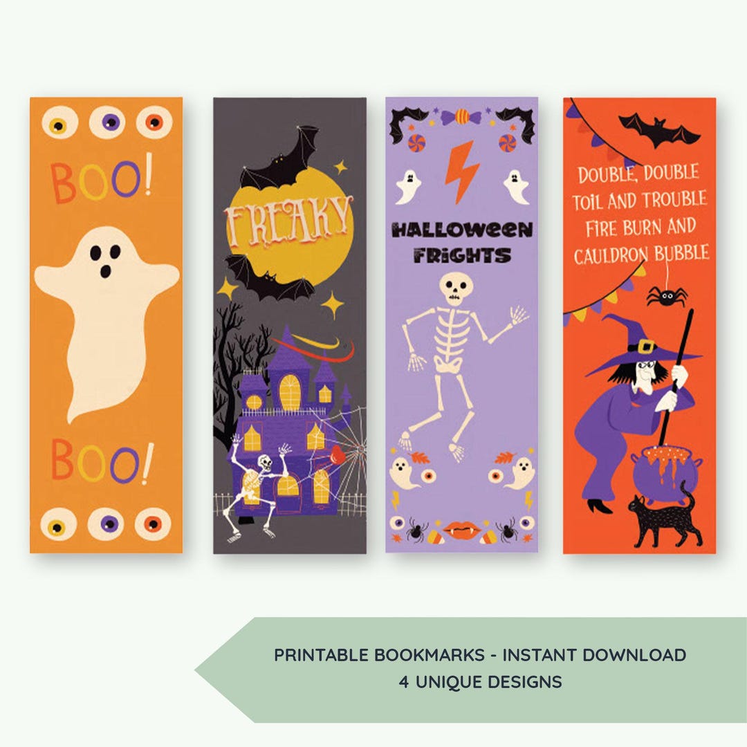 Printable Halloween Bookmarks 8 Spooky Season Book Buddies for Kids Fun ...