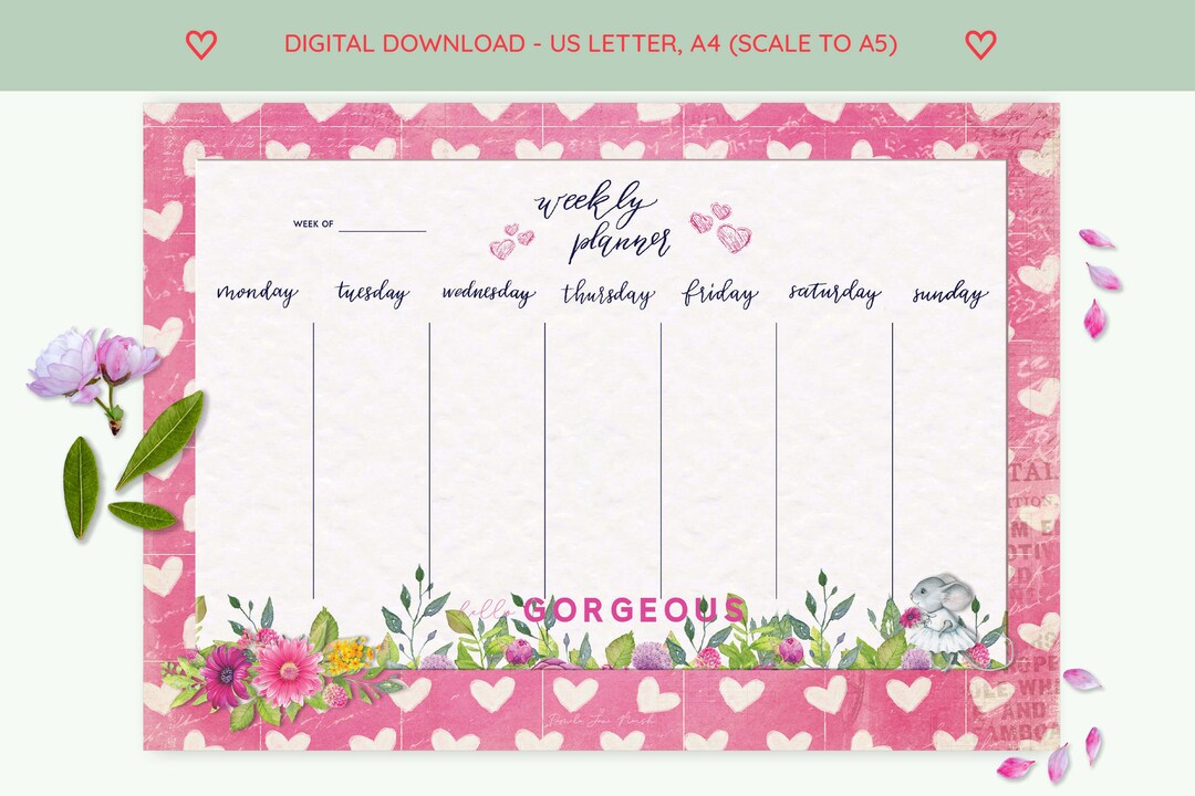 Weekly Planner Printable Landscape, Weekly Goal Planner, A4, A5, US ...