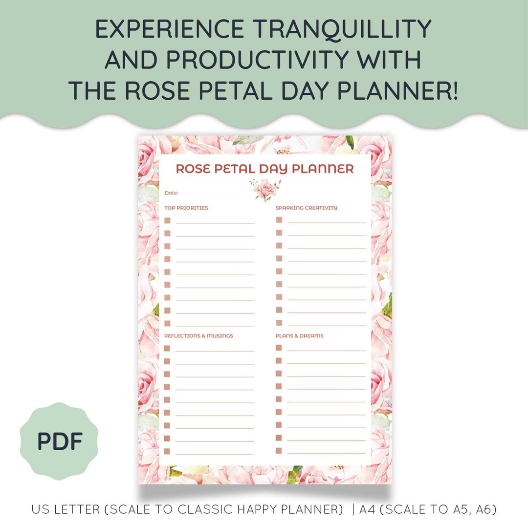 Rose Petal Day Planner Insert Printable To-do List Soft Pink ...