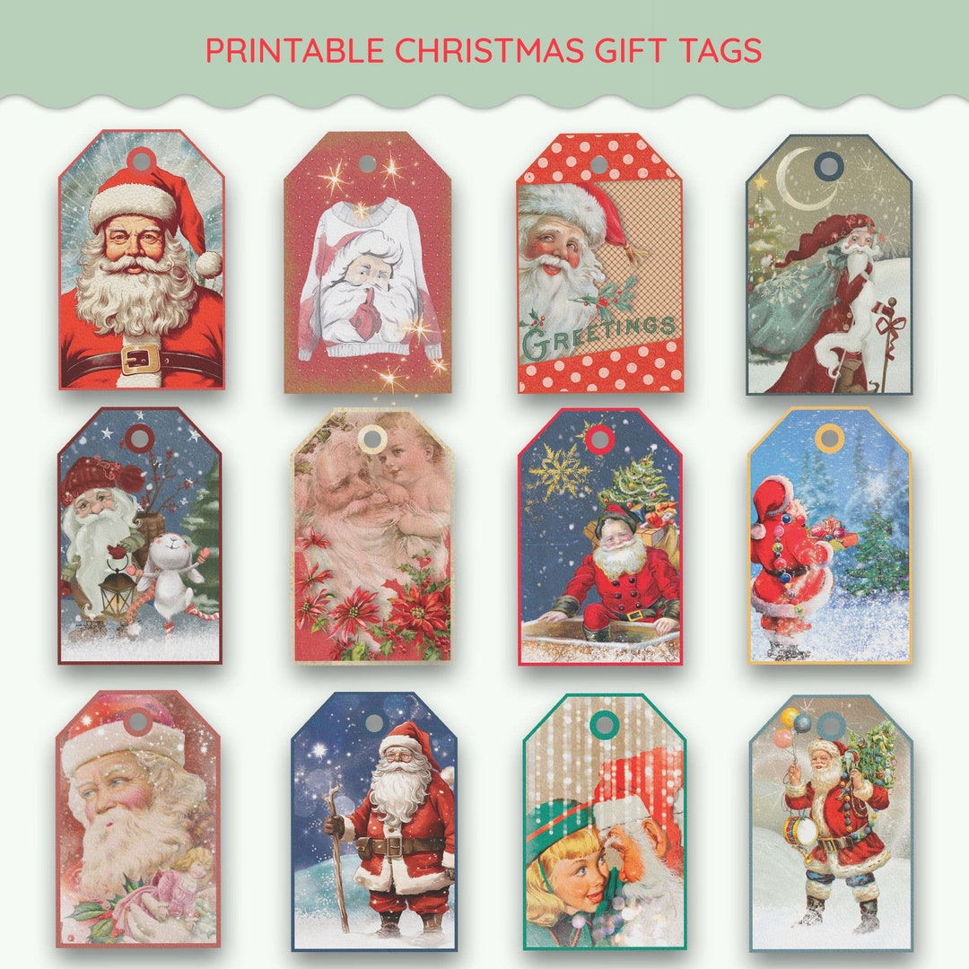 Festive Printable Vintage Christmas Gift Tags: Vintage Santa Claus ...