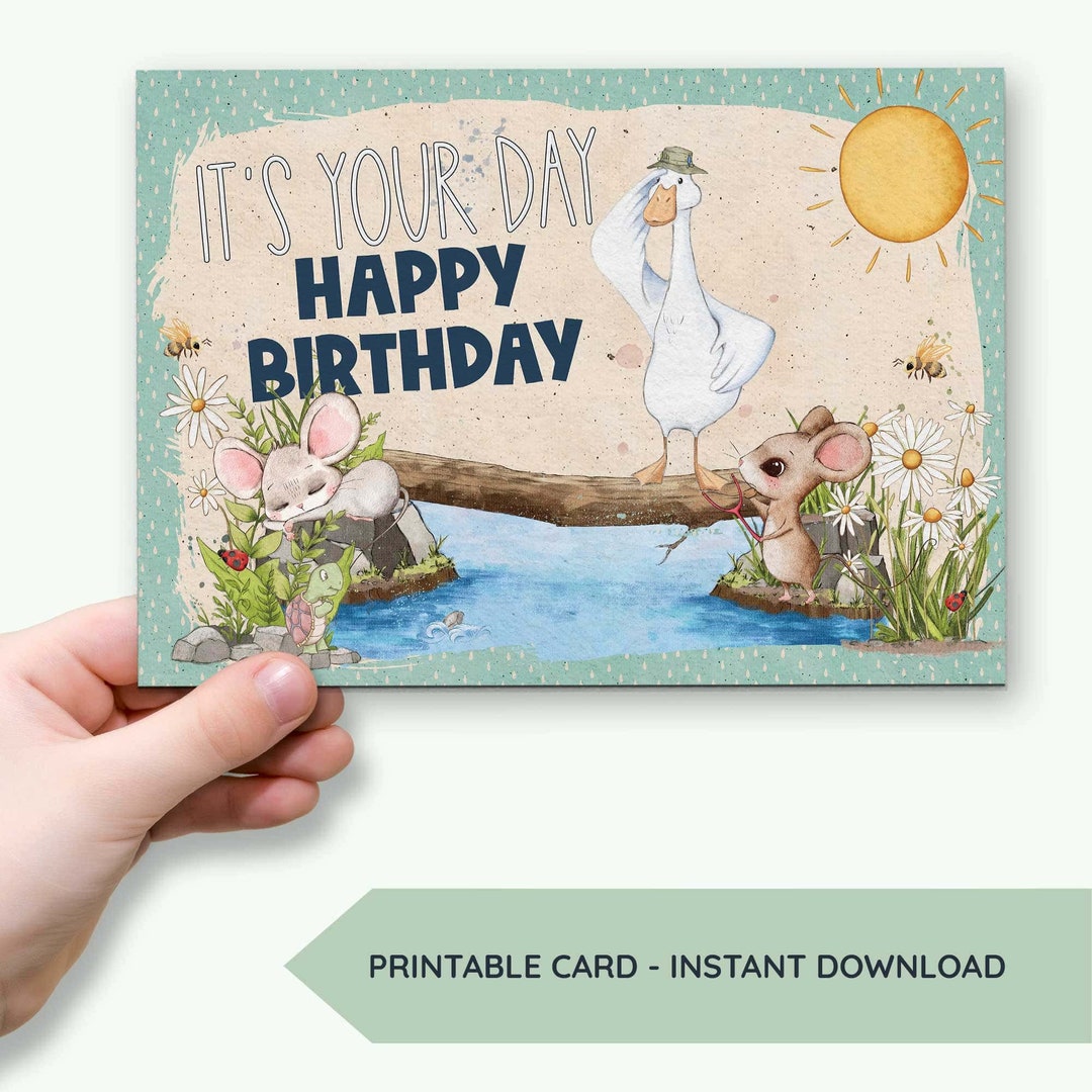 Whimsical Birthday Card Printable Mousey Creek Birthday Bash Cute Mice ...