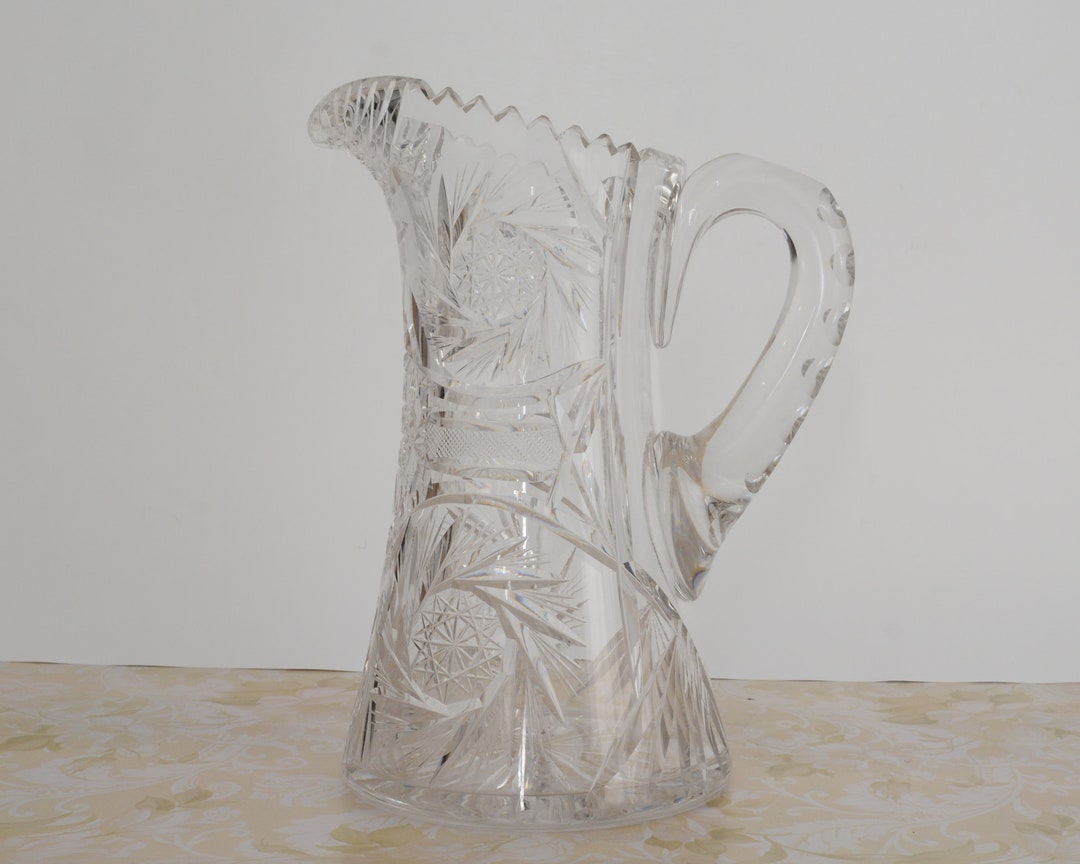 Vtg Hobstar Pinwheel Cut Glass Water Pitcher - Etsy